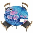 Blue Waves Round Fitted Tablecloth with Elastic Edge Modern Abstract ...