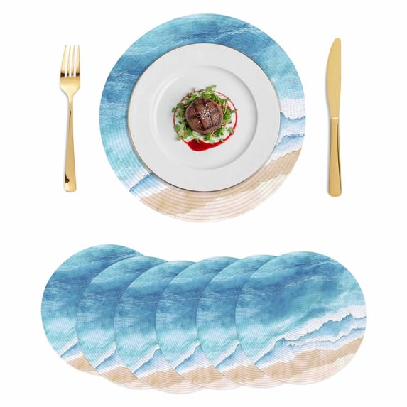 Blue Waves Round Placemats Set of 6, Braided Polypropylene Place Mats ...