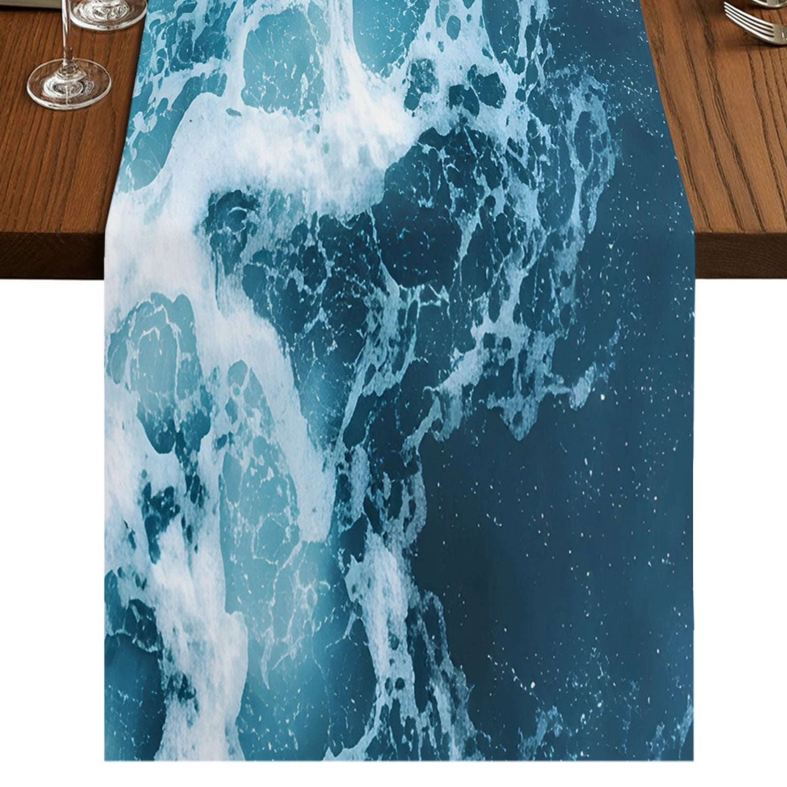 Blue Waves Seaside Burlap Cotton Table Runner 13x36 Inches Short ...
