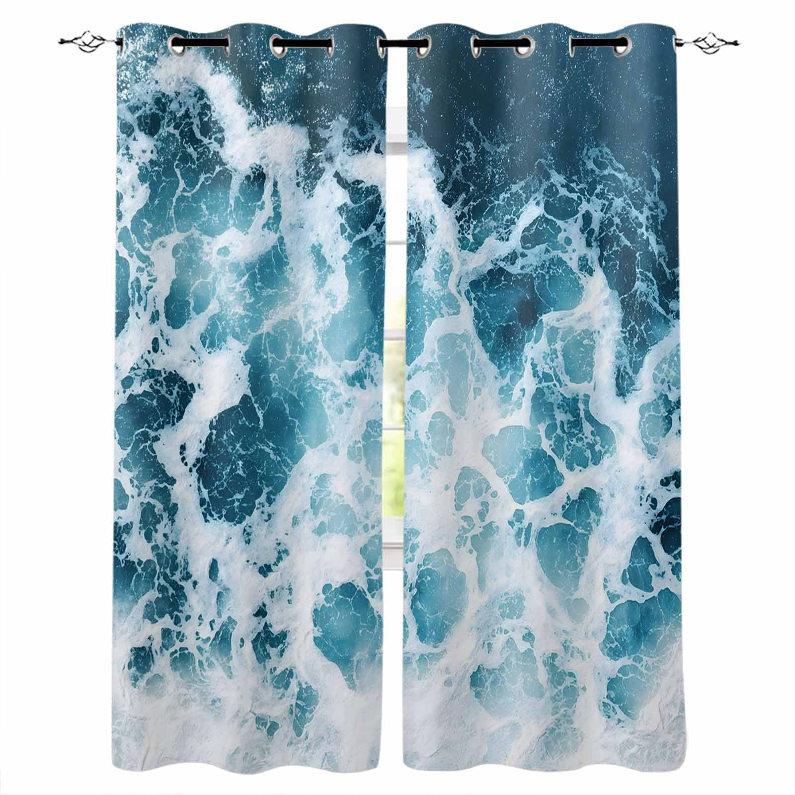 Blue Waves Seaside Kitchen Curtains Nautical Coastal Ocean Sea Cafe ...