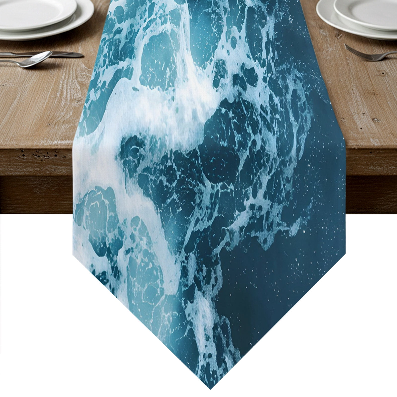 Blue Waves Seaside Table Runner Linen Burlap Table Runner 60 Inches ...
