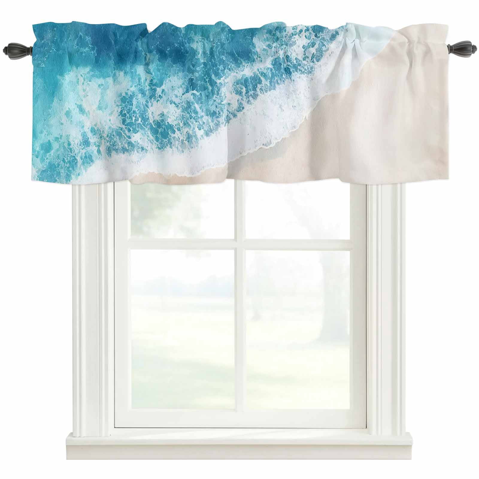 Blue Waves Seaside Valances for Windows Farmhouse Kitchen Curtains ...