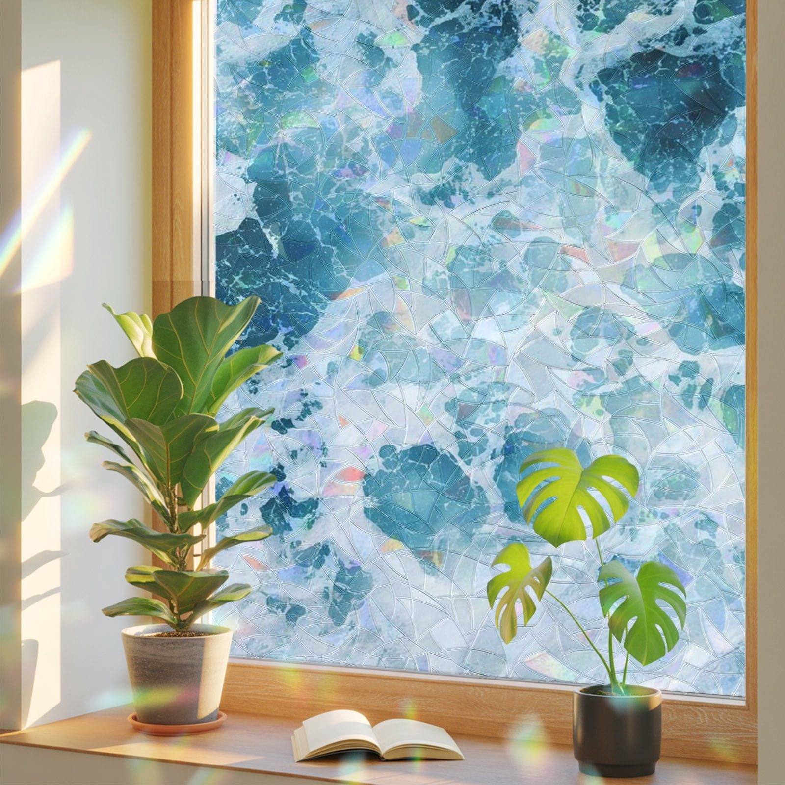 Blue Waves Seaside Window Privacy Film Rainbow Static Cling Stain Glass ...