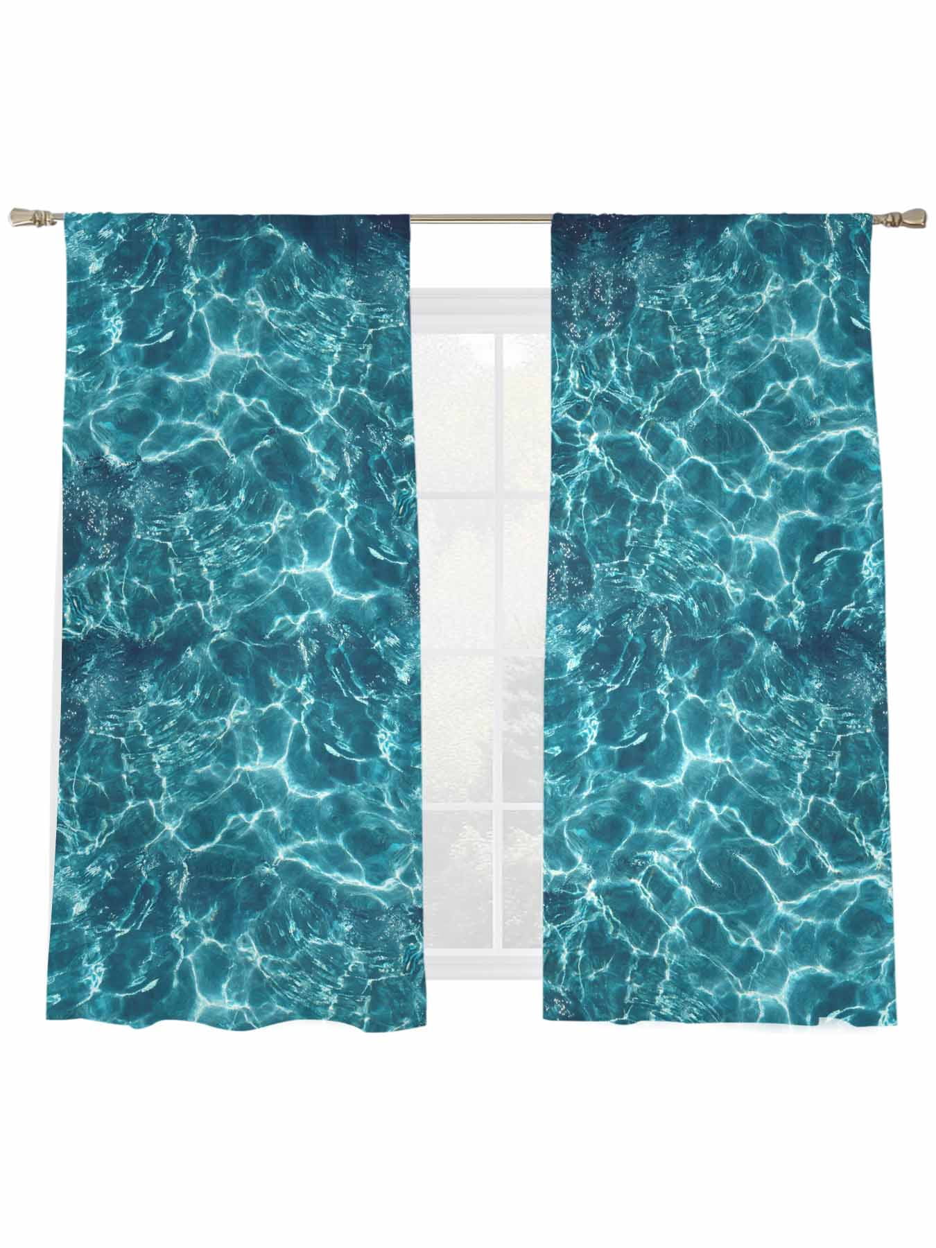 Blue Waves Sheer Curtains 2 Panels Set Seawater Ocean Ripple Modern ...
