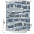 Blue Waves Shower Curtain Set with Hooks, Coastal Abstract Indigo Curvy ...