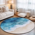 Blue Waves Summer Beach Round Rug 5ft Gradient Water Ripples Washable ...