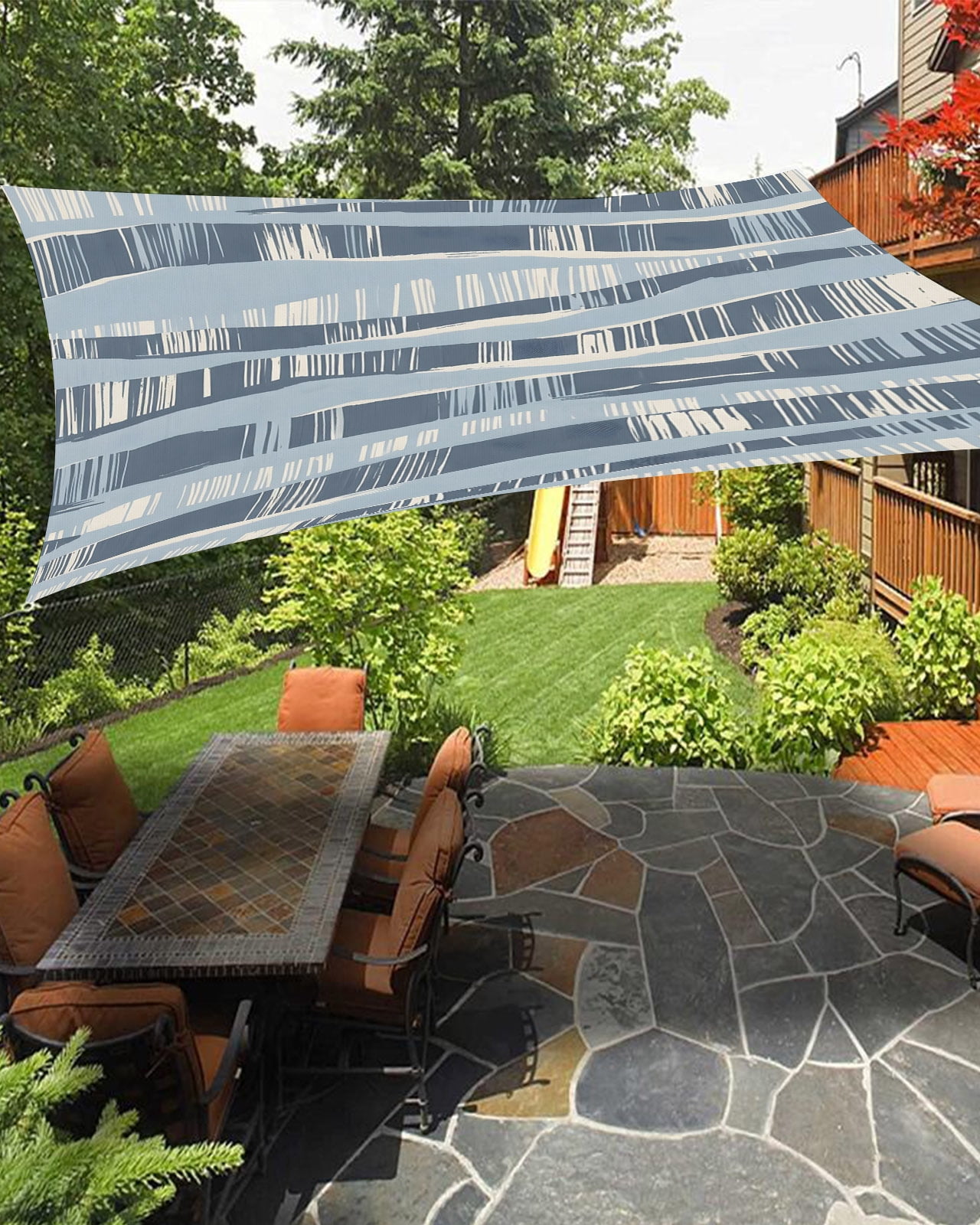 Blue Waves Sun Shade Sail 14'X18' Coastal Abstract Indigo Curvy Lines ...