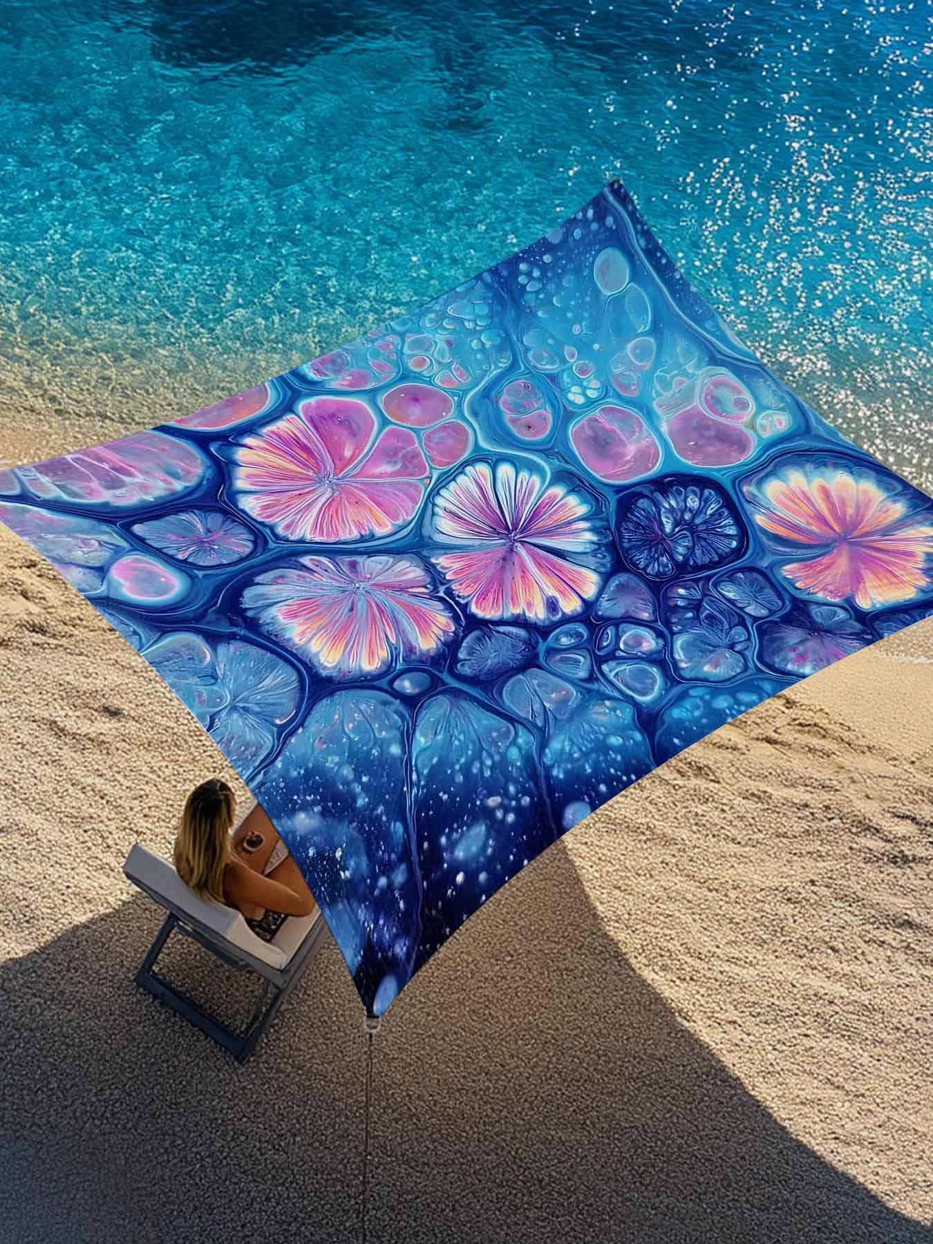 Blue Waves Sun Shade Sail 6.5' x 10', Modern Abstract Gradual Blue Red ...