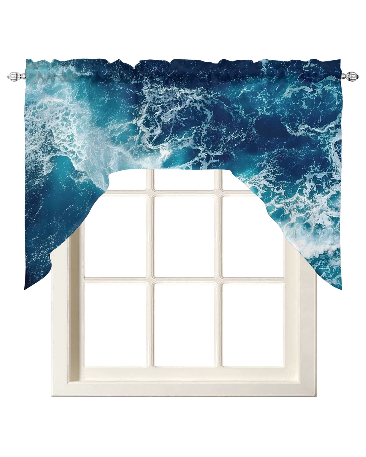 Blue Waves Swag Curtains for Kitchen Modern Summer Ocean Coastal ...