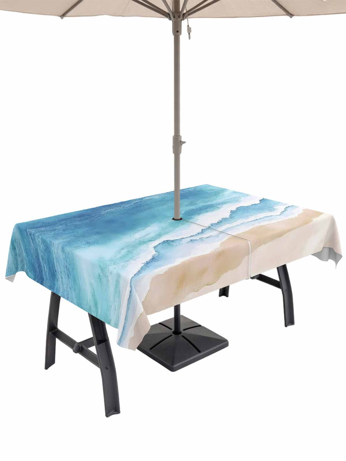 Blue Waves Table Cloth Rectangle Outdoor Tablecloth, Gradient Beach ...