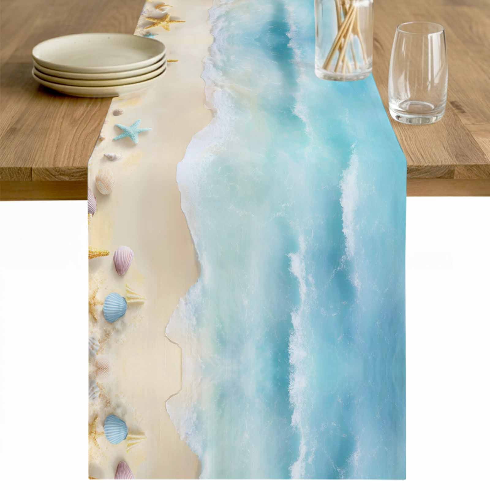 Blue Waves Table Runner - 70 Inch Long Summer Beach Starfish Coastal ...