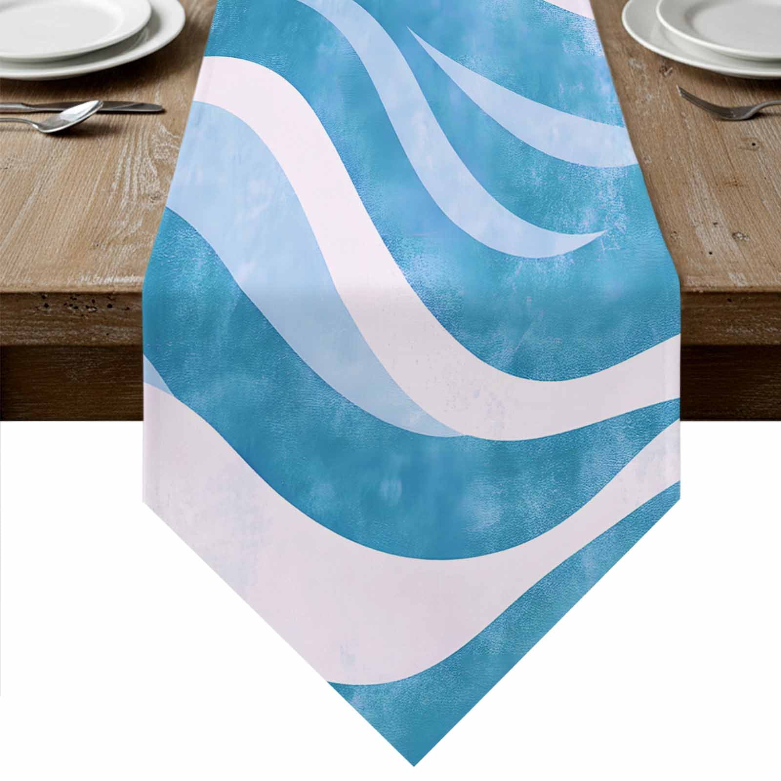 Blue Waves Table Runner Linen Burlap Table Runner 48 Inches Long Ombre ...