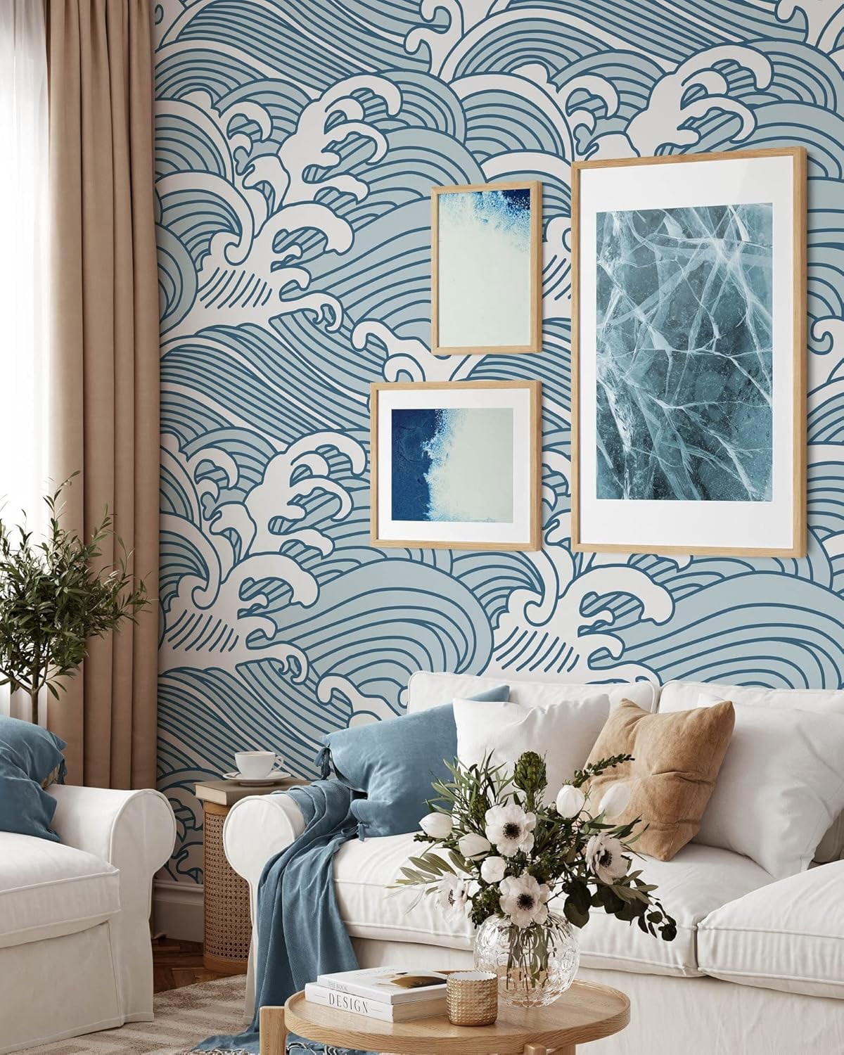 Blue Waves Wallpaper | Removable Self Adhesive Waves Wallpaper | Peel ...