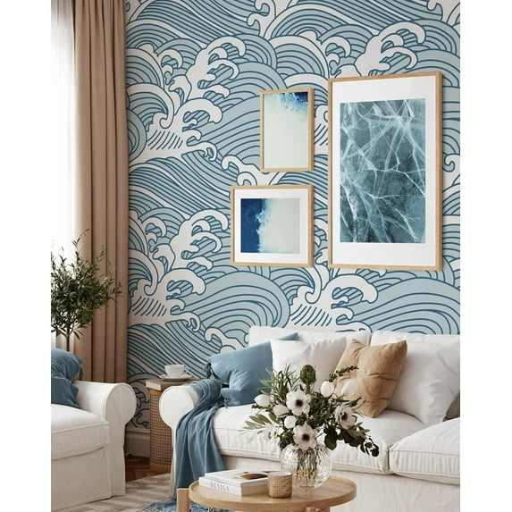 Blue Waves Wallpaper | Removable Self Adhesive Waves Wallpaper | Peel ...