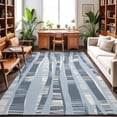 Blue Waves Washable Area Rug 2.7 x 5 ft Coastal Abstract Indigo Curvy ...
