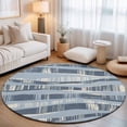 Blue Waves Washable Round Area Rug 3 ft, Coastal Abstract Indigo Curvy ...