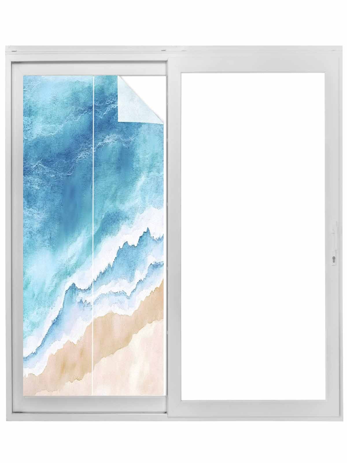 Blue Waves Window Privacy Film, Gradient Beach Abstract Oil Painting ...