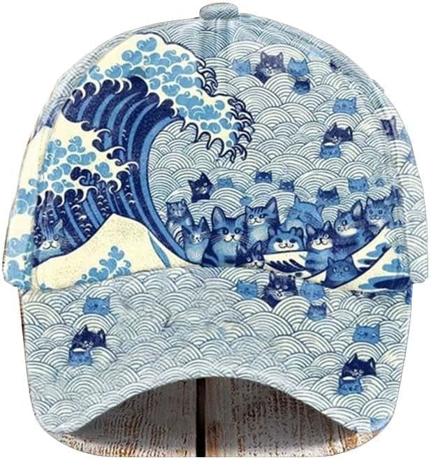 Blue Waves and Cats Hat Blue Wave Cat Kamala Cat Hat Baseball Cap ...