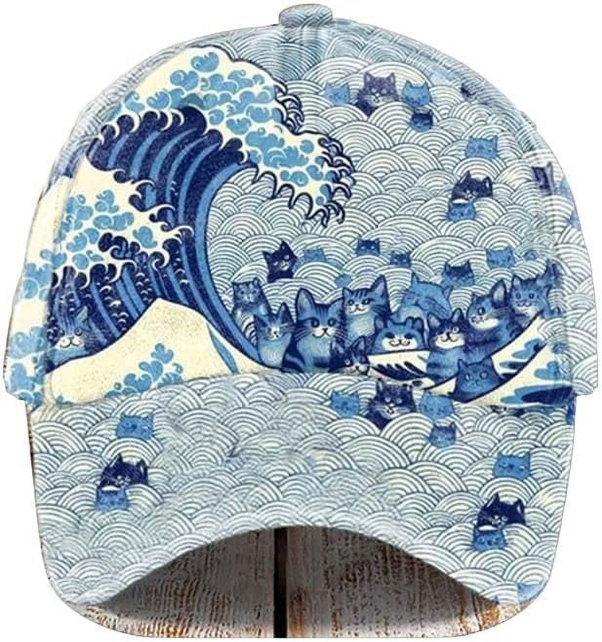 Blue Waves and Cats Hat Blue Wave Cat Kamala Cat Hat Baseball Cap ...
