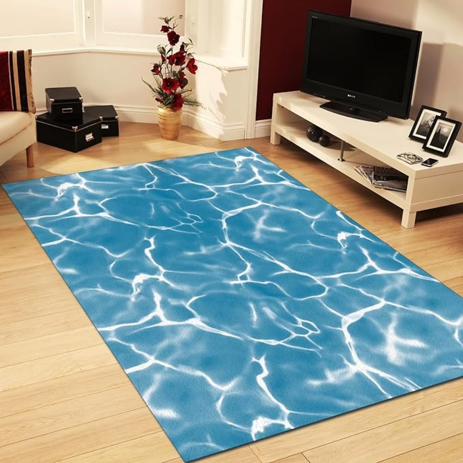 Blue Wavetexture Soft Washable Carpet, Clear Water Ripple Pattern ...