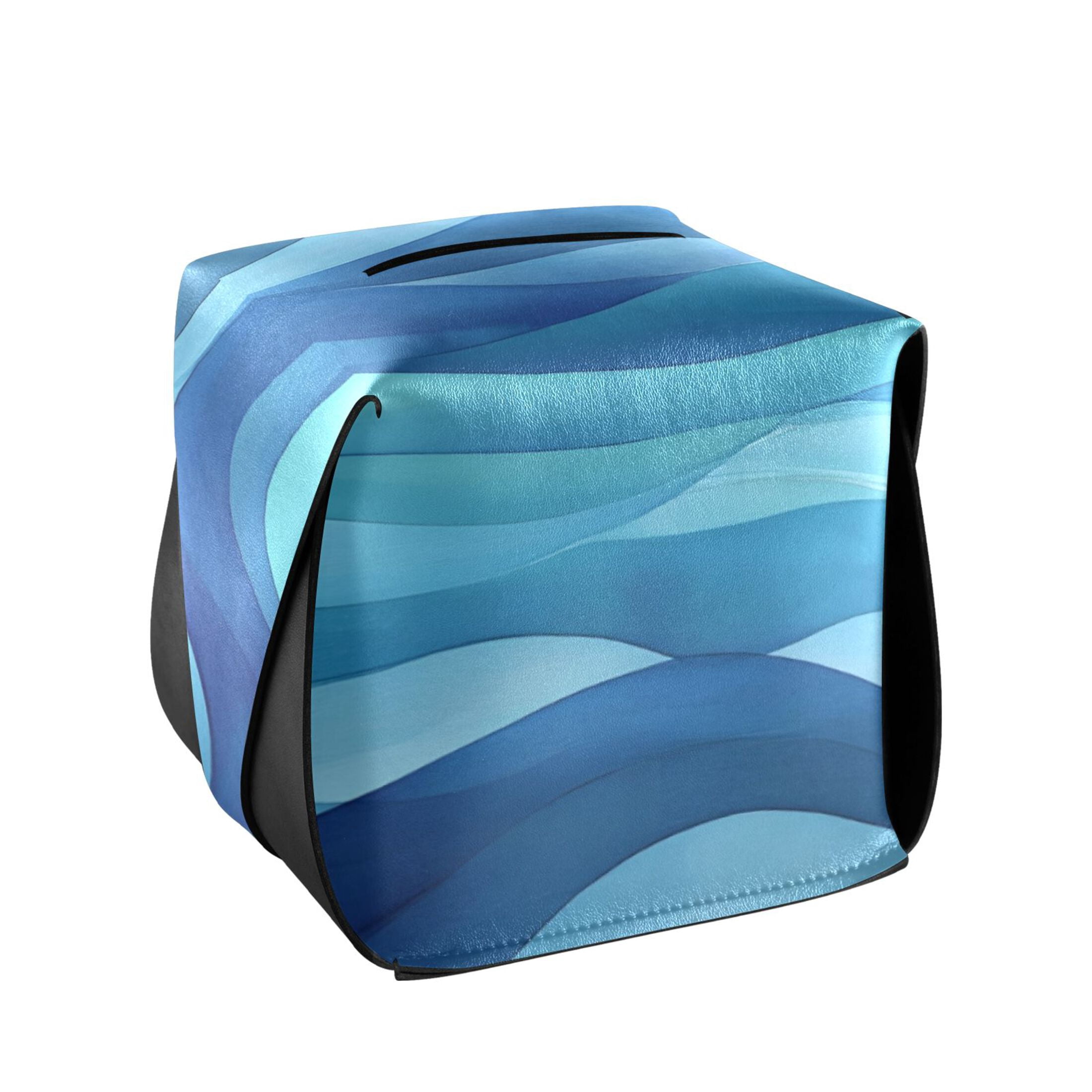 Blue Wavy Art Pattern 5.7in Leather Tissue Box Cover Square PVC ...