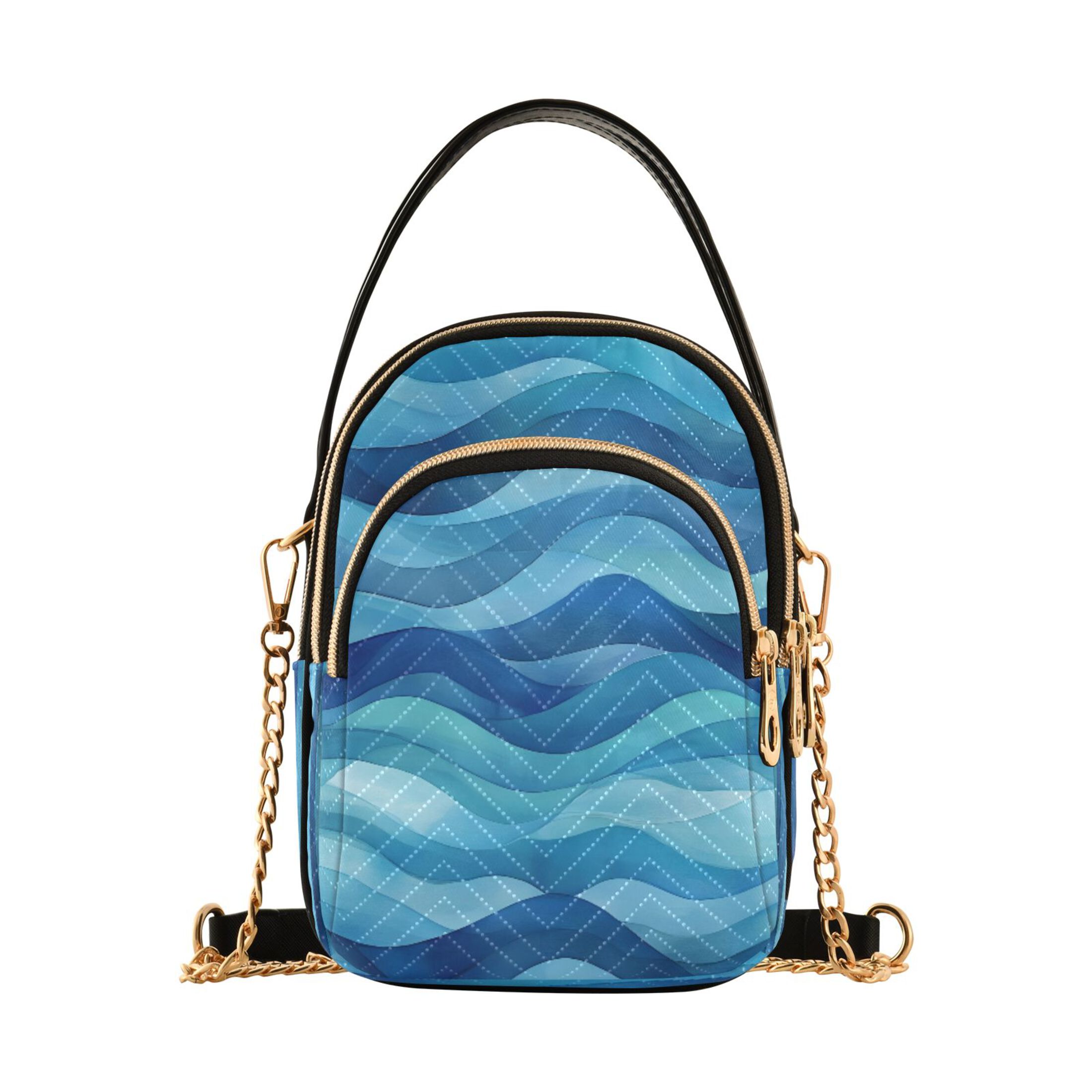 Blue Wavy Art Pattern Women's Crossbody Handbags Leather Crossbody Bags ...