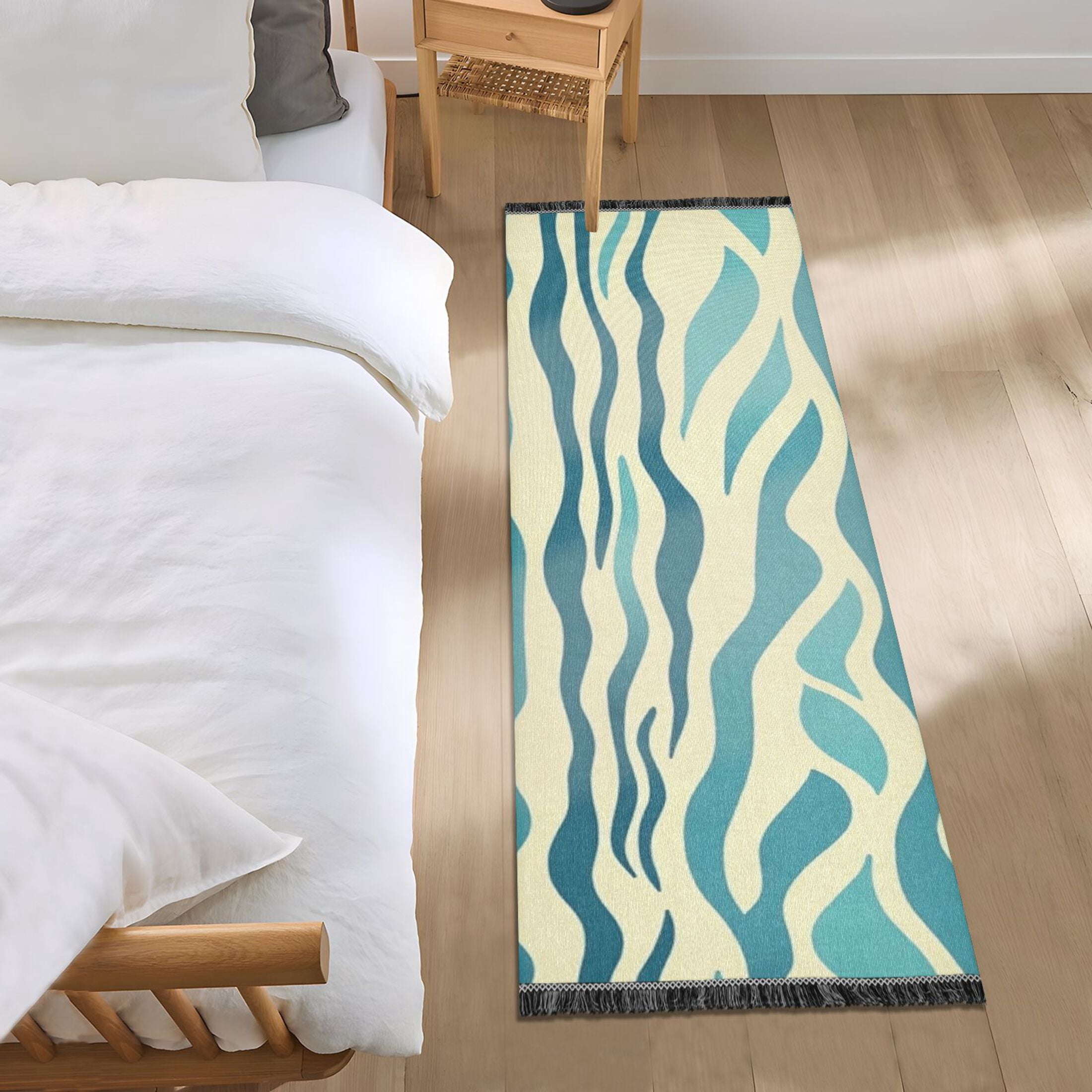 Blue Wavy Bedroom Runner Rug 2'x 6' Non Slip Carpet Indoor Home Area ...