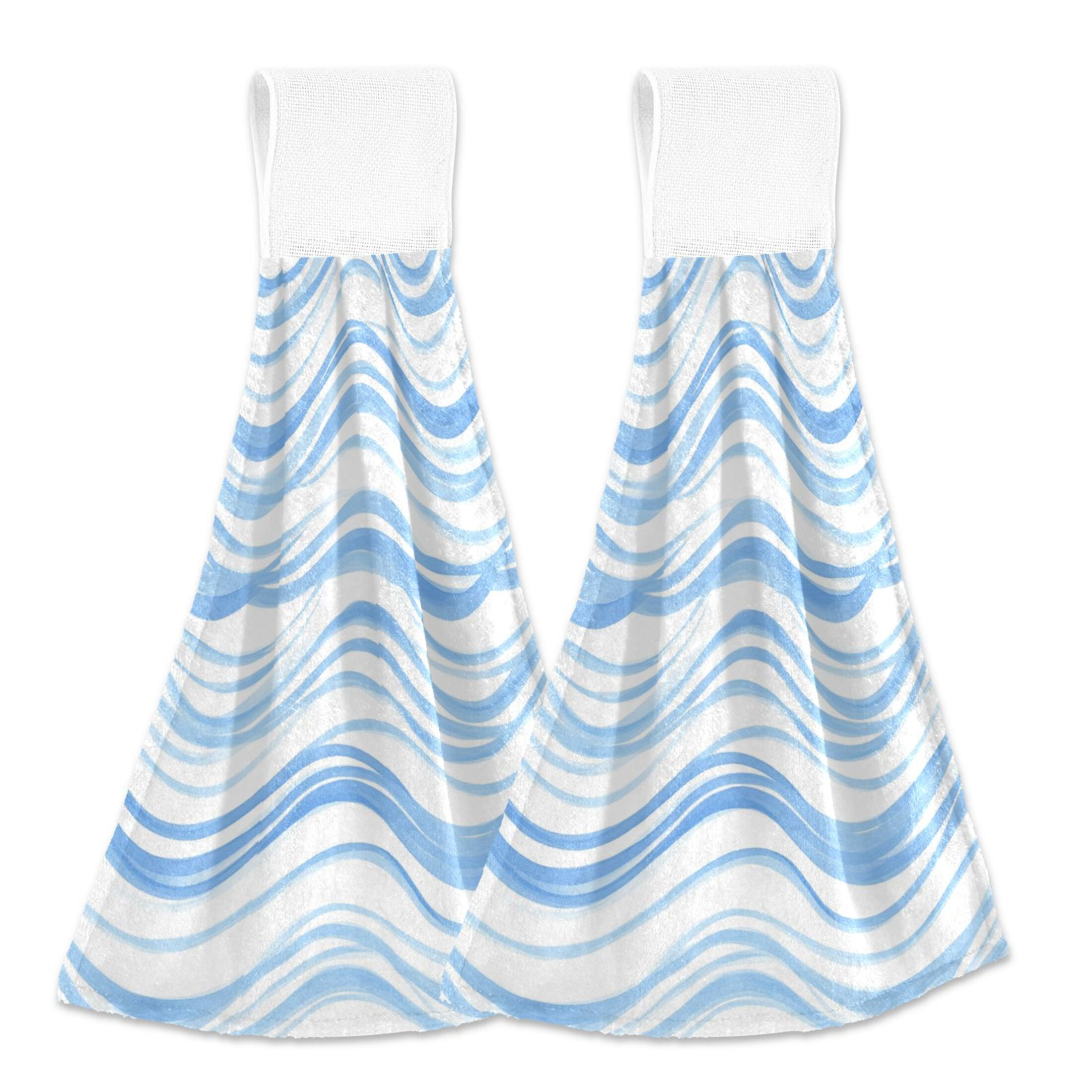 Blue Wavy Line Pastel Colored Hanging Towels with Loop Hand Towels ...