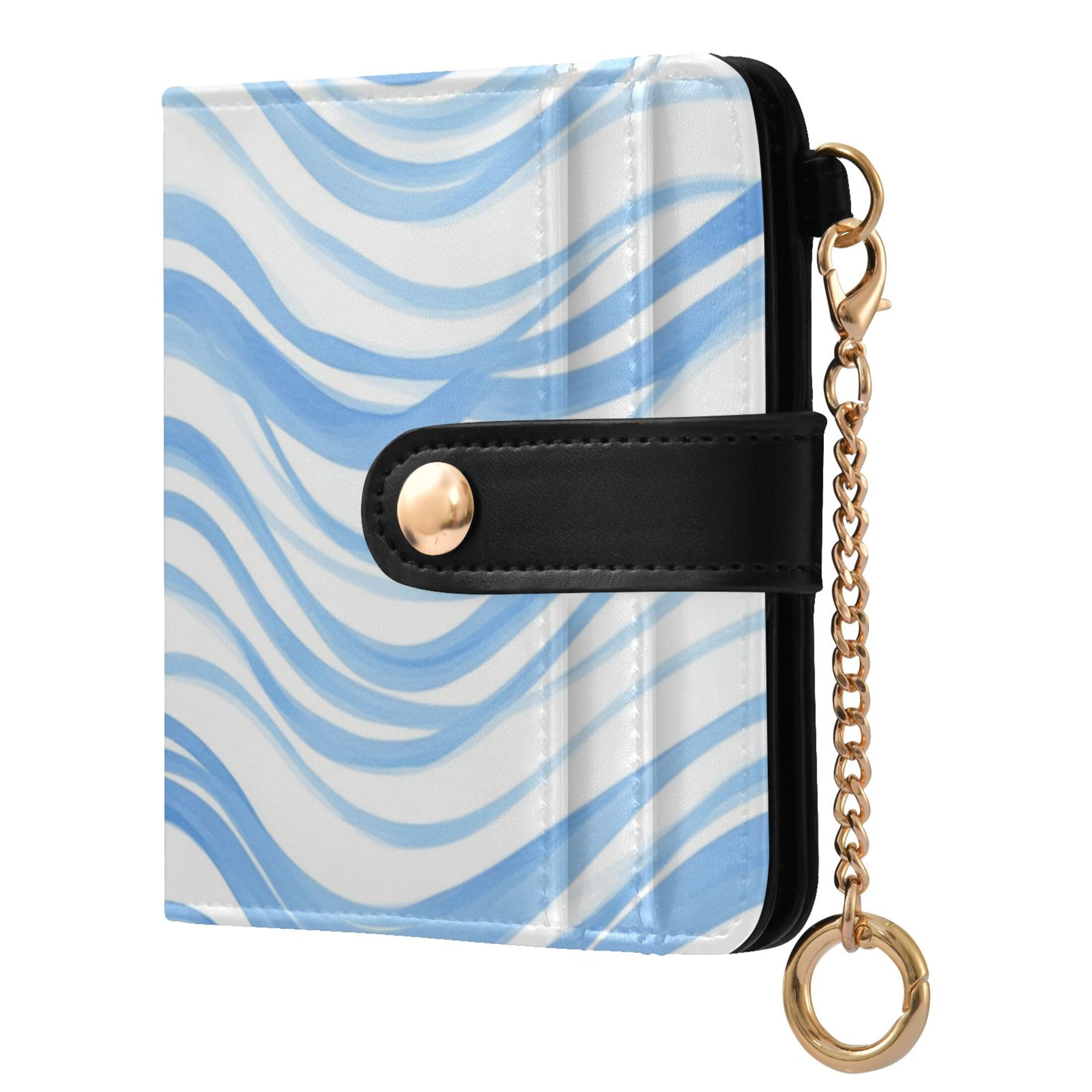 Blue Wavy Line Pastel Colored Women's Wallet PU Leather Card Cases RFID ...