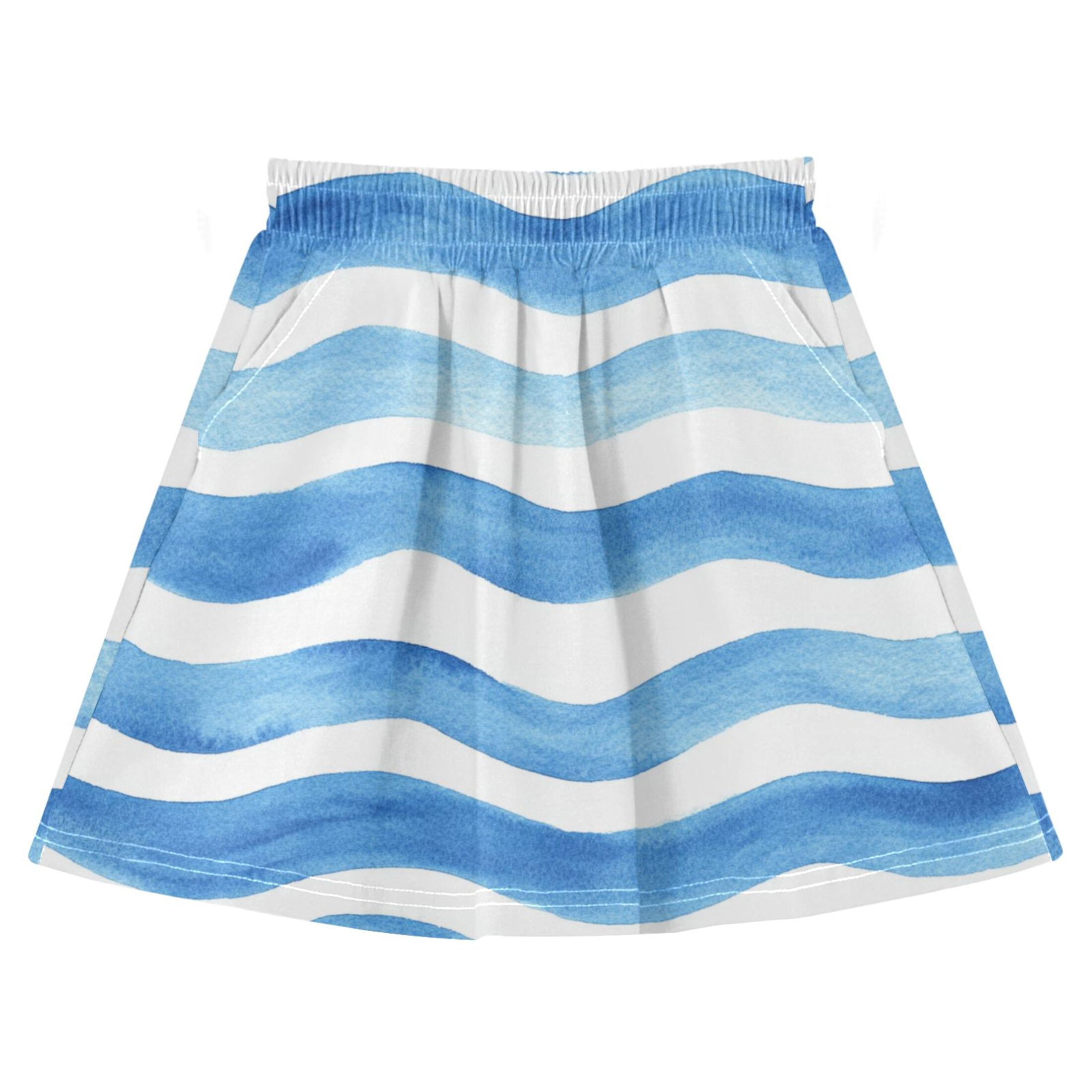 Blue Wavy Line Watercolor Girls' Skirts A-Line Skirts with Under Dress ...