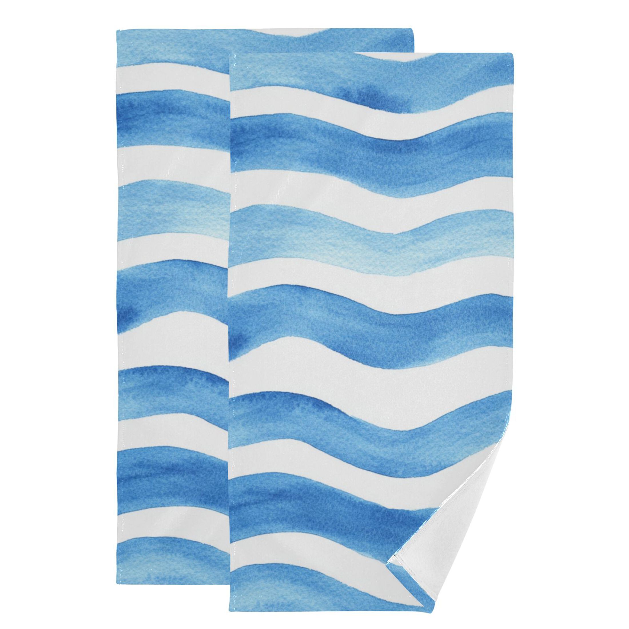 Blue Wavy Line Watercolor Hand Towel Absorbent Bath Towels for Bathroom ...