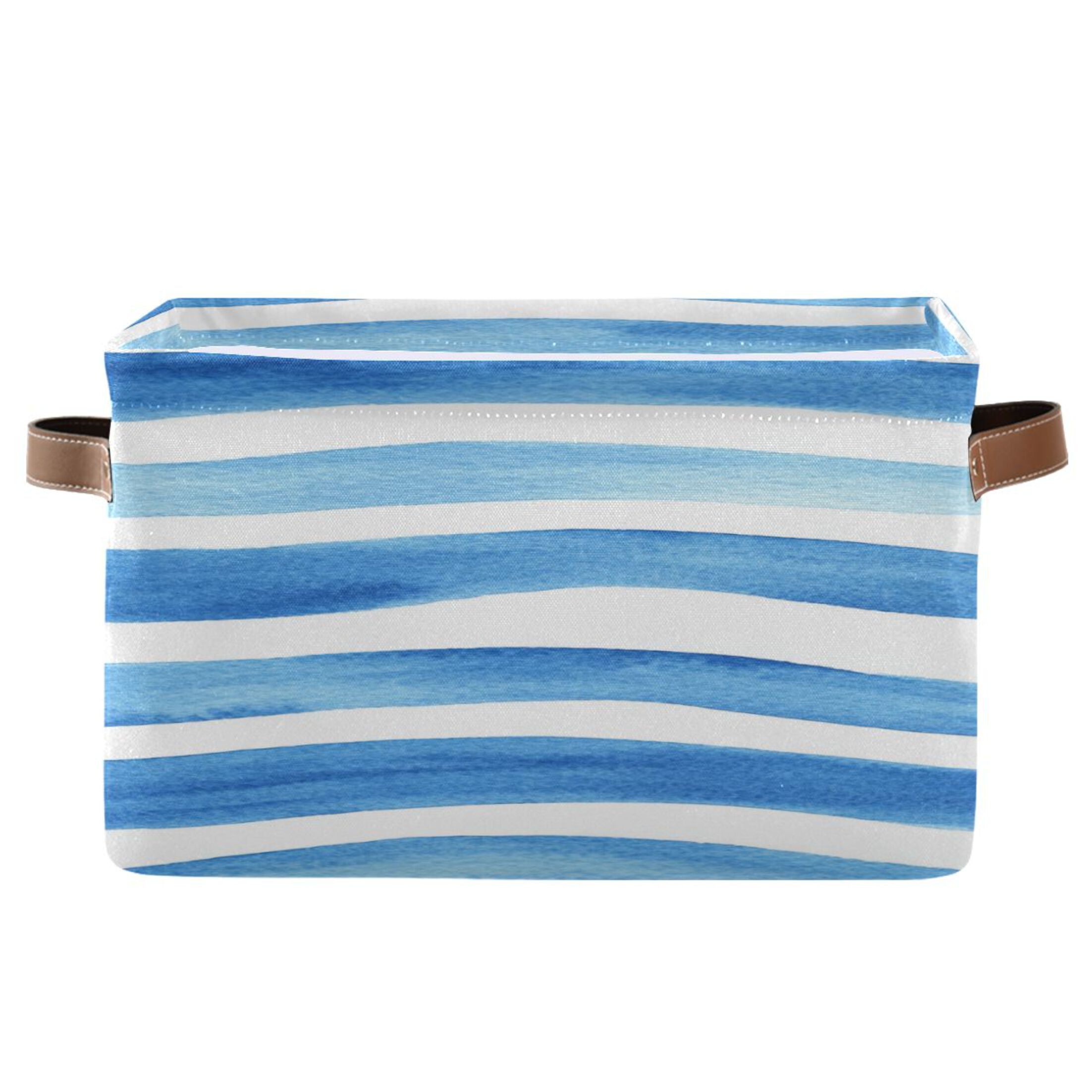 Blue Wavy Line Watercolor Square Storage Bins with Handles Collapsible ...