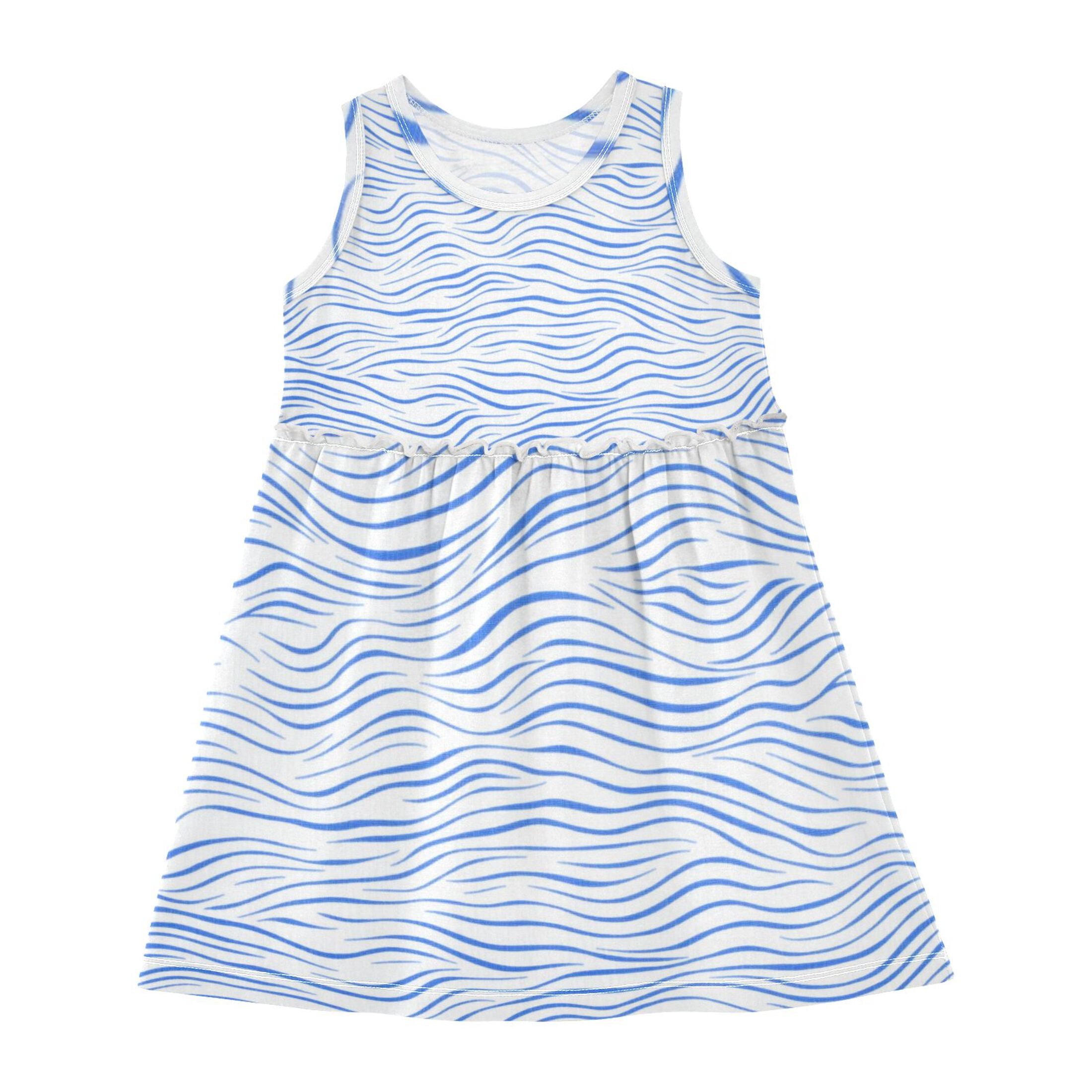 Blue Wavy Lines Sleeveless Dress A-Line One-Piece Dress Quick Dry 3T ...