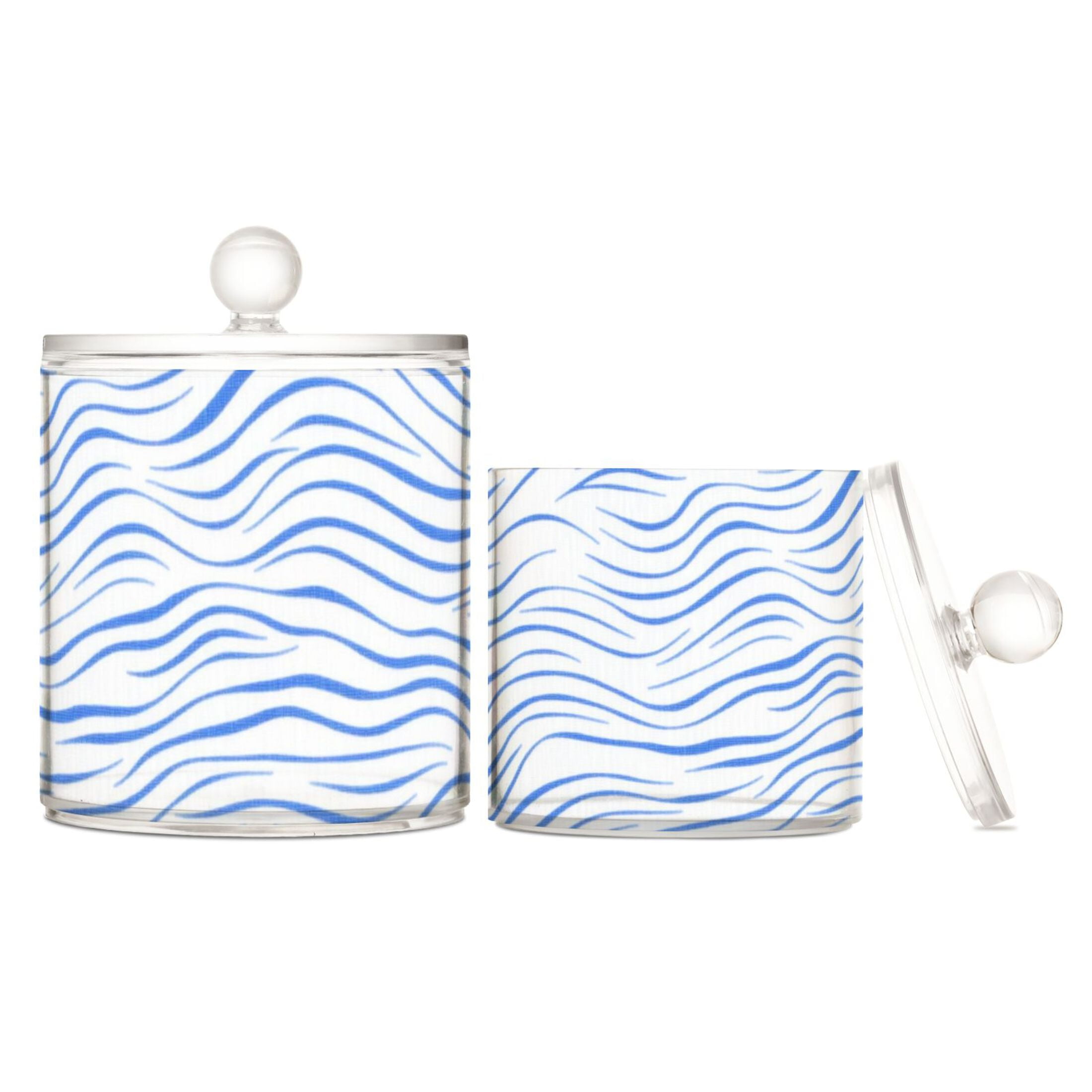 Blue Wavy Lines Translucent Plastic Cans Storage Canisters with Lid Two ...