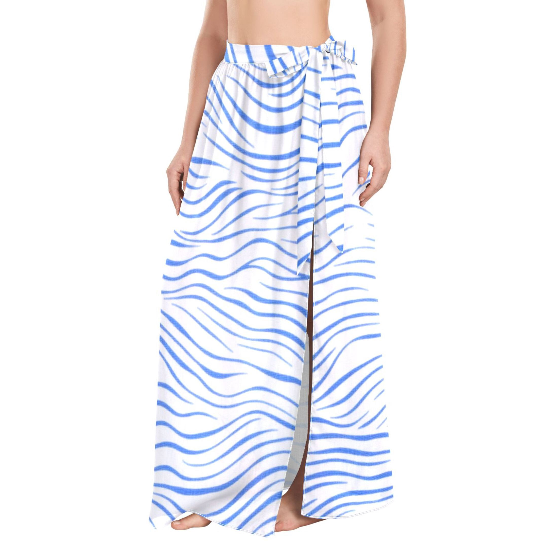 Blue Wavy Lines Women's Swimwear Cover Ups Strappy Beach Dress Sarong ...