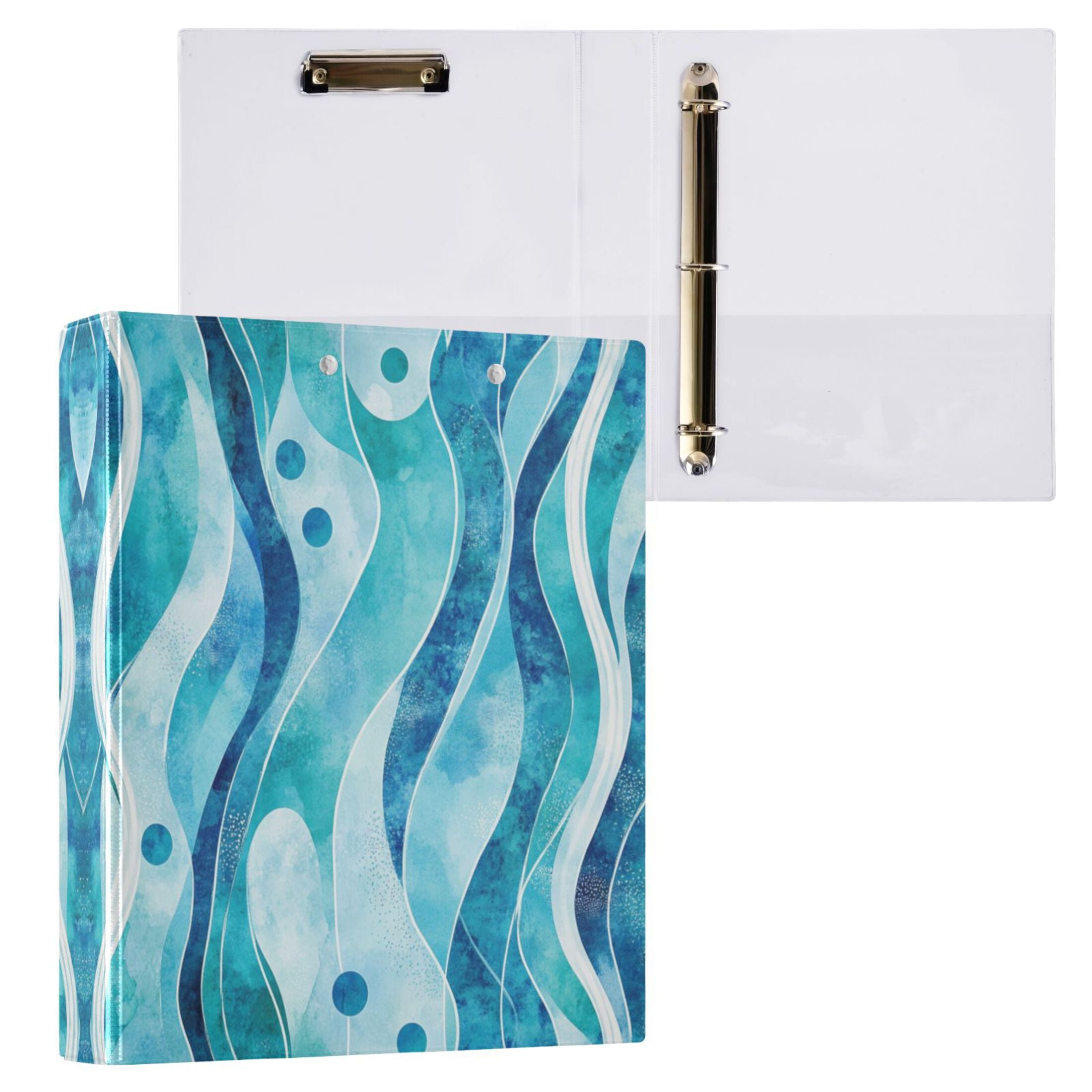 Blue Wavy Pattern 3 Ring Hardcover Binders 1.5in Round Rings for Letter ...
