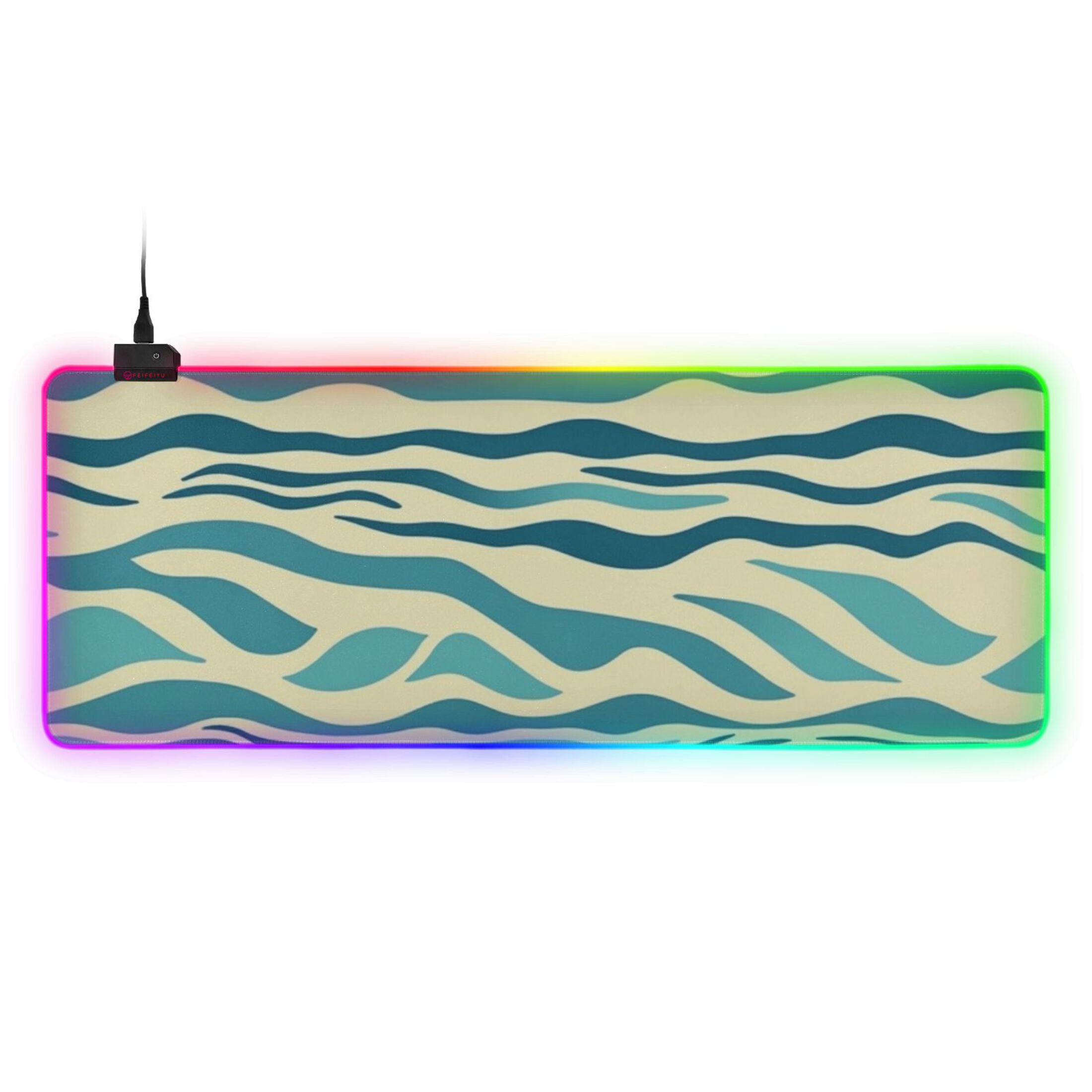 Blue Wavy RGB Gaming Mouse Pad Large Keyboard Mat Rubber Base 13 Light ...