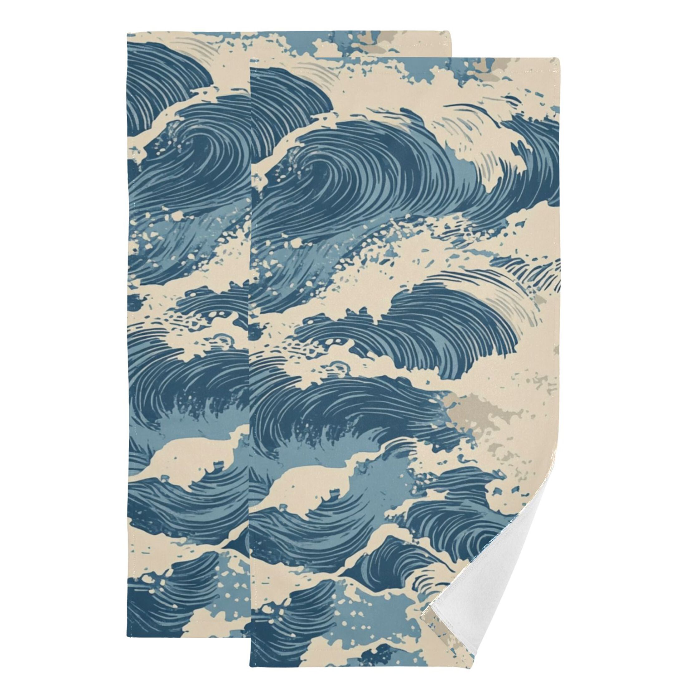 Blue Wavy Vintage Hand Towel Absorbent Bath Towels for Bathroom Sports ...