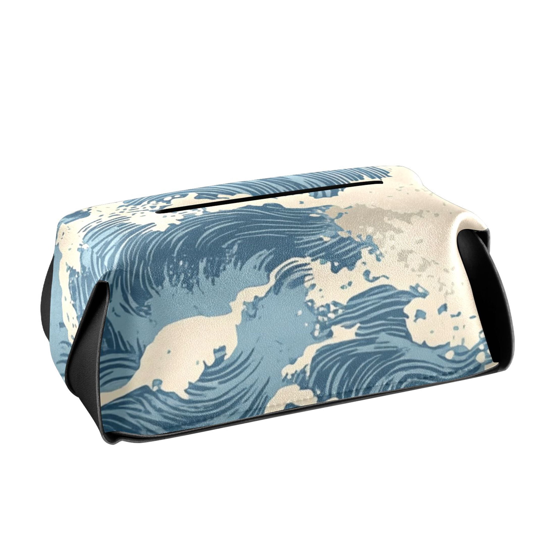 Blue Wavy Vintage Tissue Box Cover Leather Square Rectangle Tissue Box ...