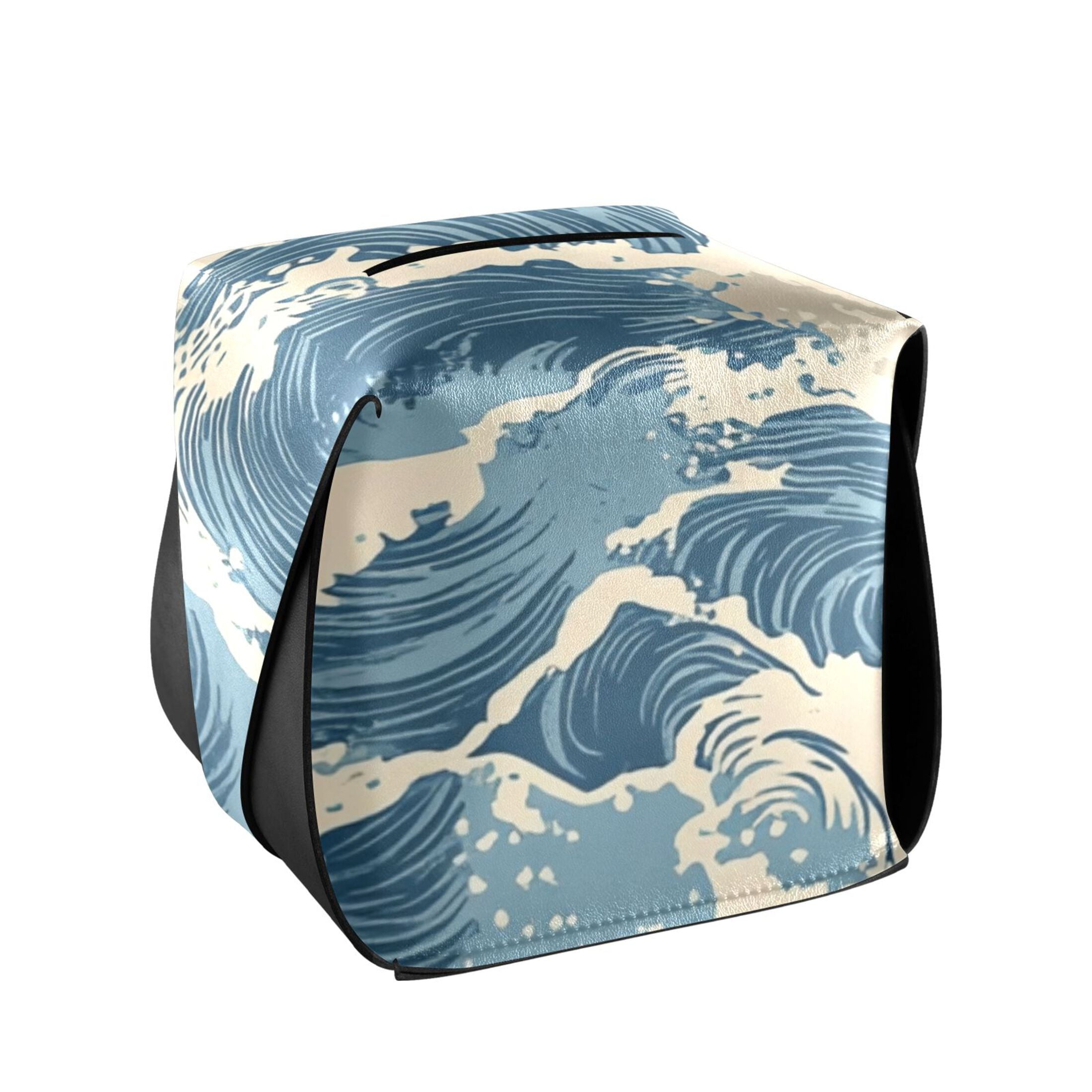 Blue Wavy Vintage Tissue Box Cover Leather Square Rectangle Tissue Box ...