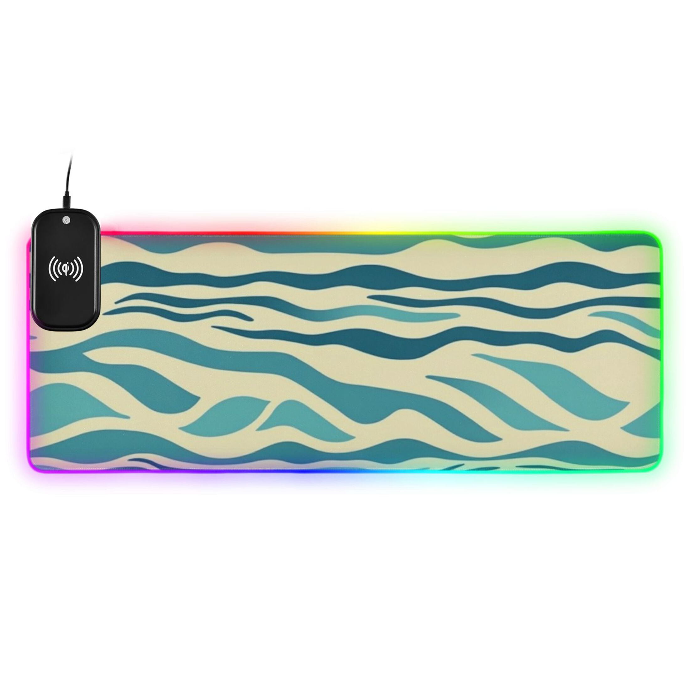 Blue Wavy Wireless Charging RGB Gaming Mouse Pad Large Keyboard Mat ...