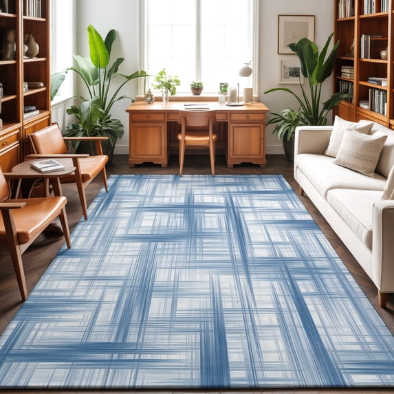 Blue Weave Mesh 5'x8' Rug for Bedroom Under Queen Bed Placement, Modern ...