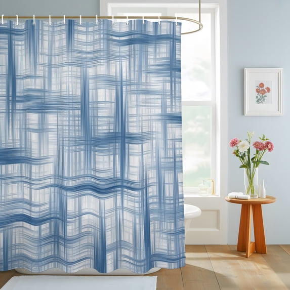 Blue Weave Mesh Shower Curtain, Modern Minimalist Abstract Waterproof ...