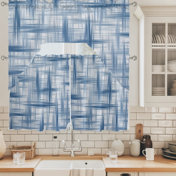 Blue Weave Mesh Swag Curtains Valance and Tier Set, Modern Minimalist ...