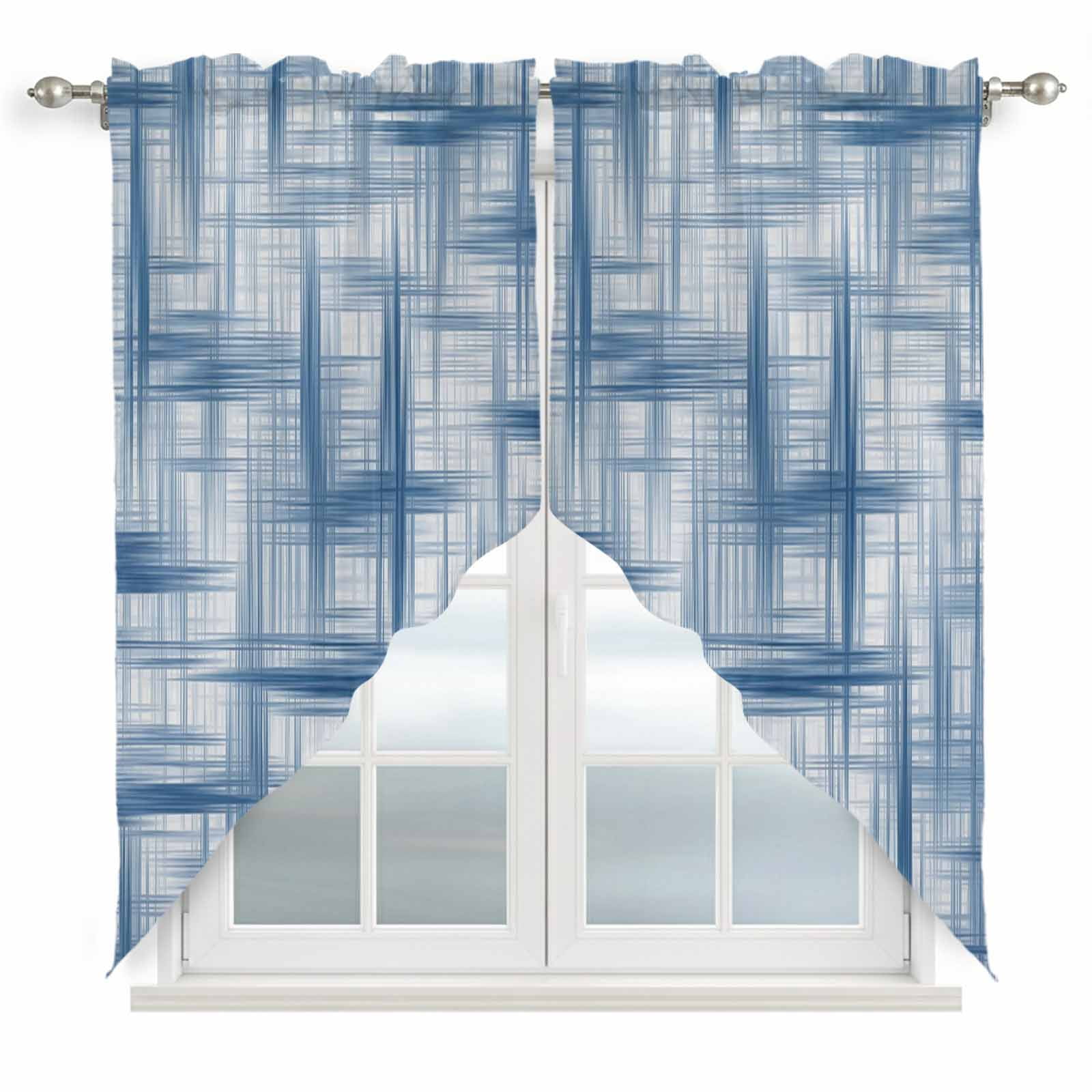 Blue Weave Mesh Swag Valances for Windows 2 Pack Modern Minimalist ...