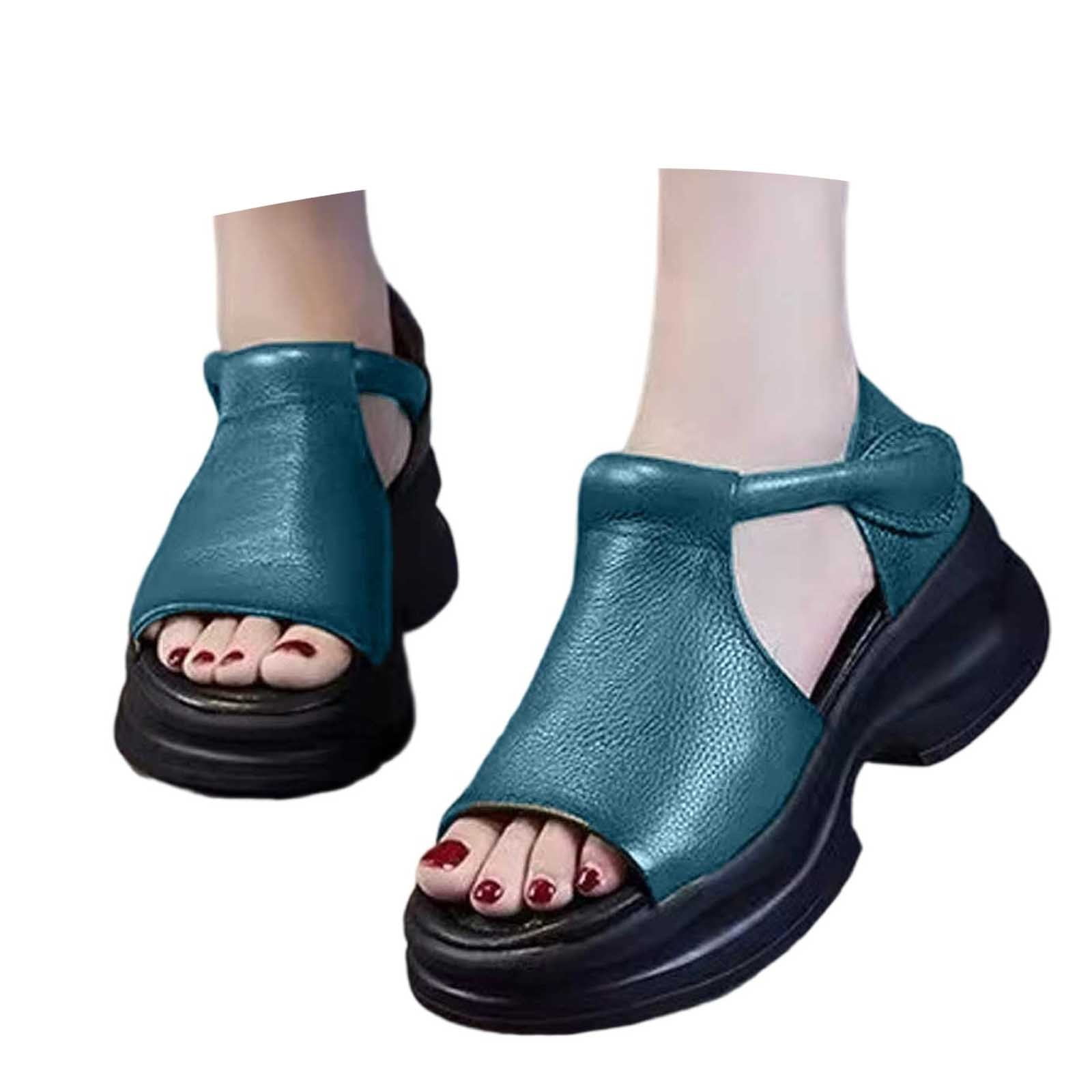 Blue Wedges Sandals Women Classic Lightweight Open Toe Low Wedge Heels ...