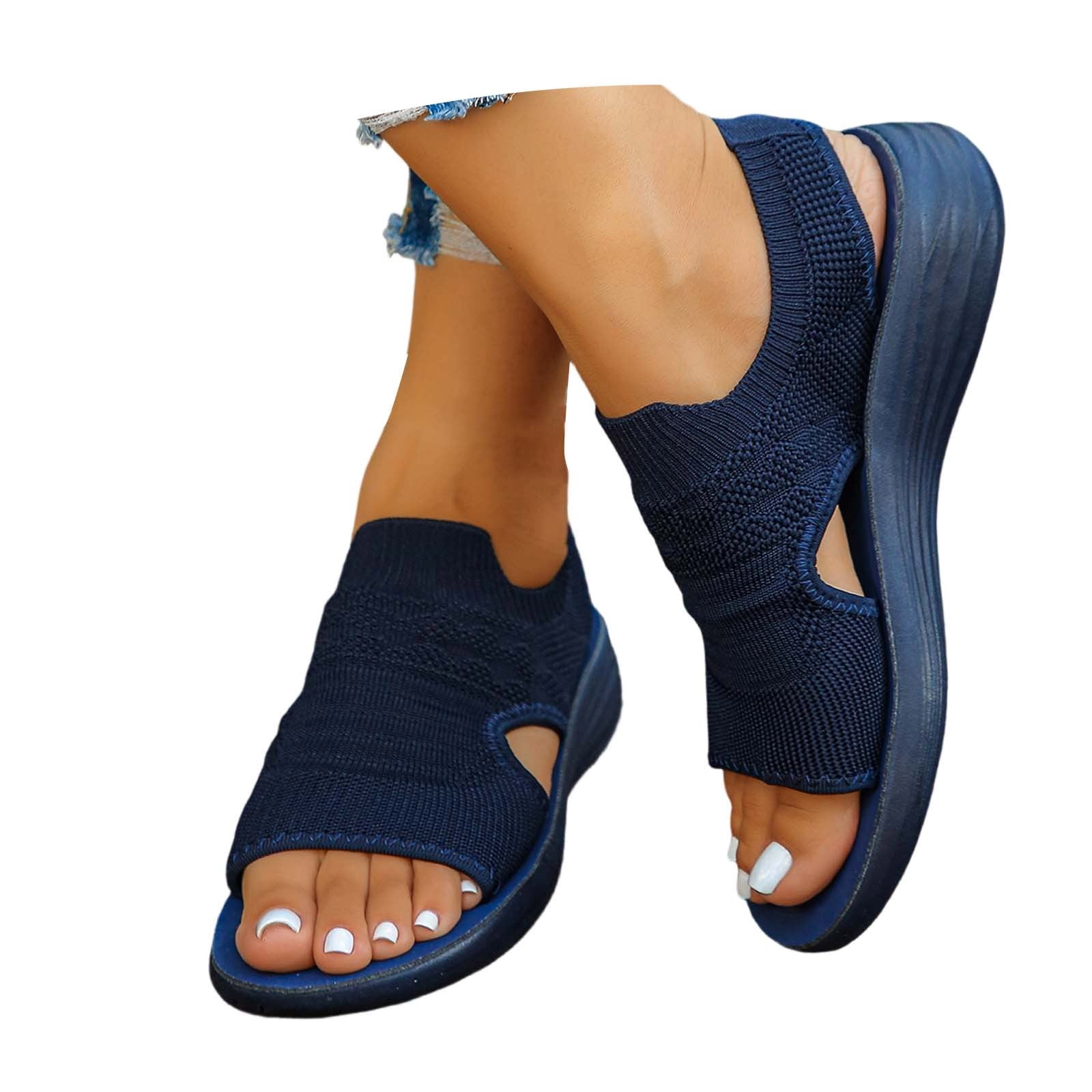 Blue Wedges Sandals Women Relaxed Fit Lightweight Wide Toe Box Low ...