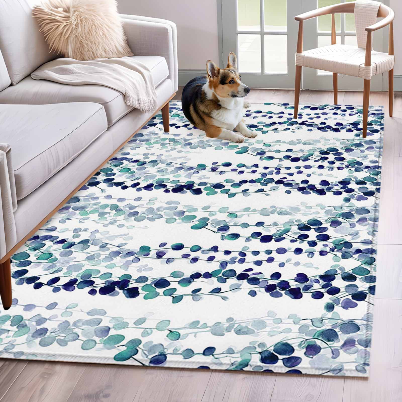 Blue Weeping Eucalyptus Area Rugs 2.7'x5', Washable Small Throw Rugs ...