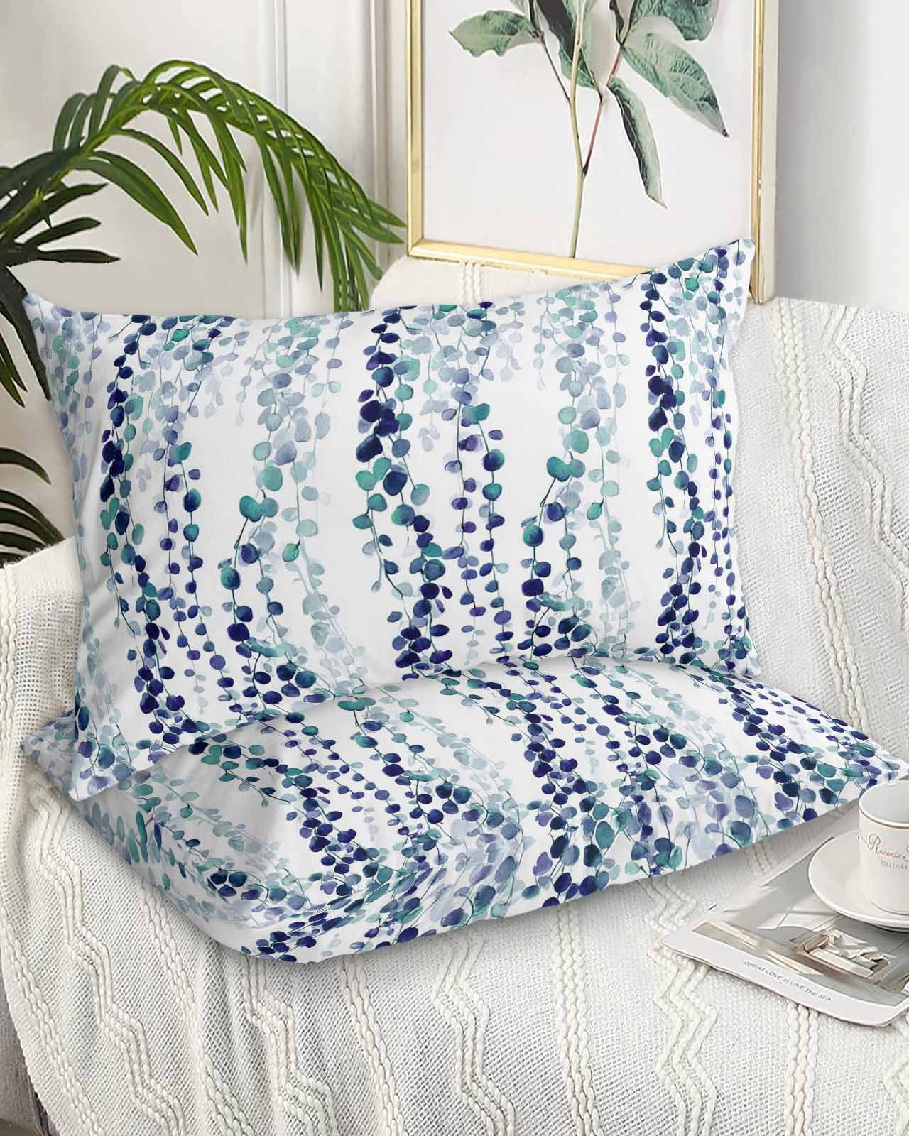Blue Weeping Eucalyptus Queen Pillow Cases Set of 2 - Microfiber Bed ...