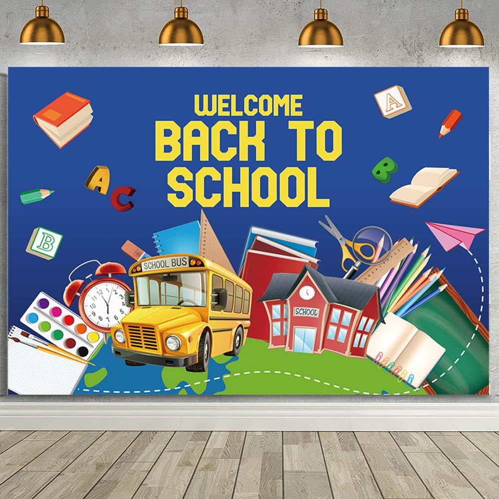 Blue Welcome Back to School Backdrop Back to School Background for ...